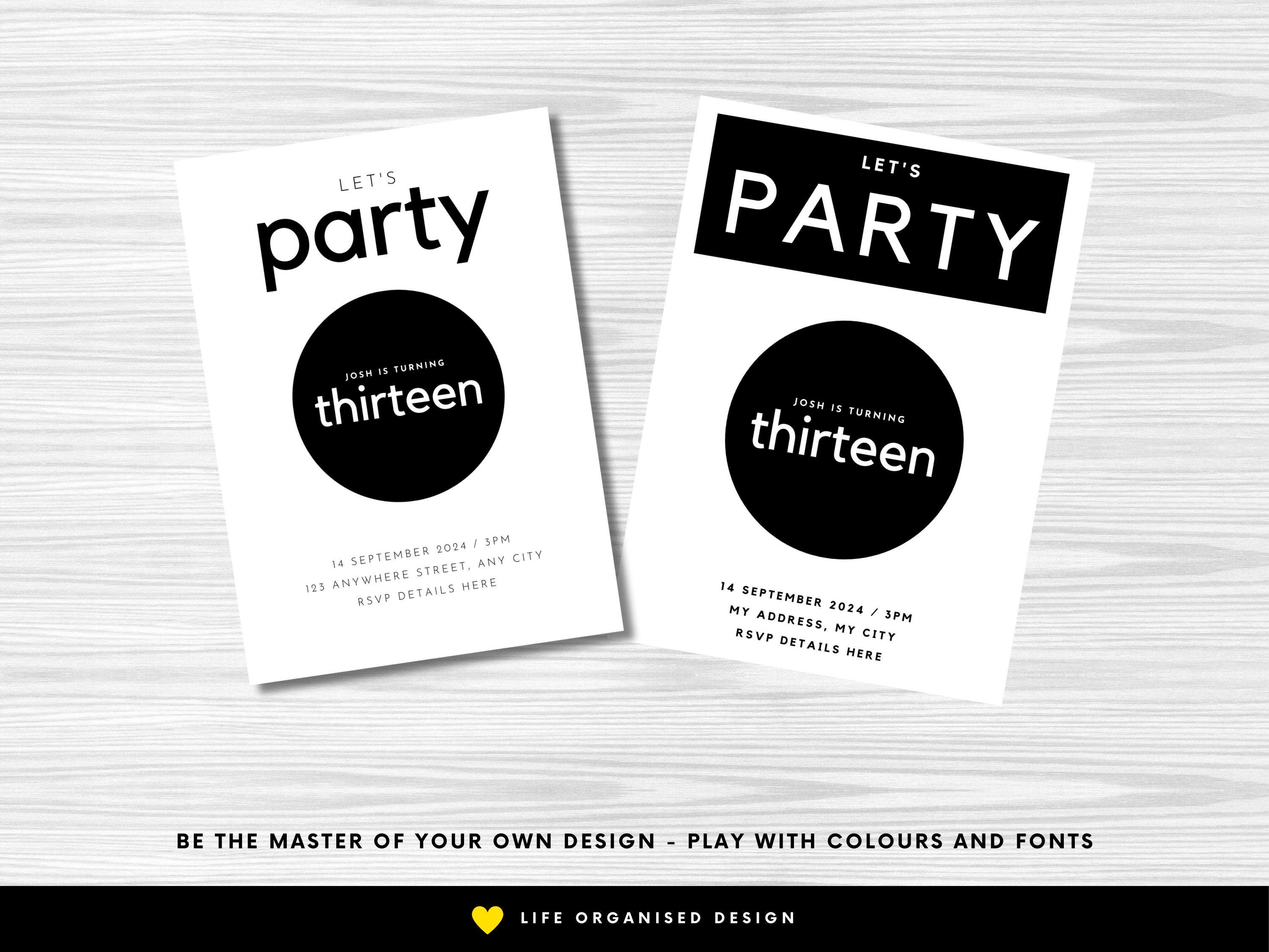Teenage Boy Birthday Invitation Basic Black and White Invite for Teen ...