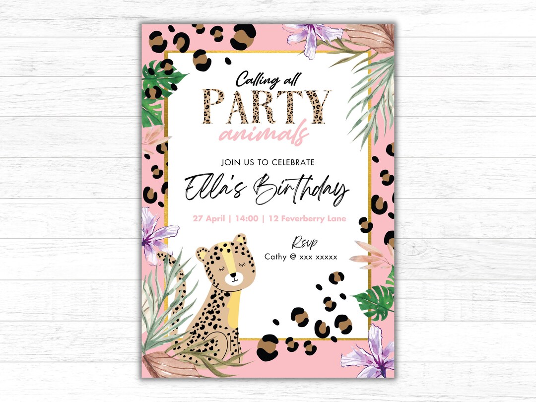 Editable Cute Wild Leopard Print Birthday Party Invitation - Etsy