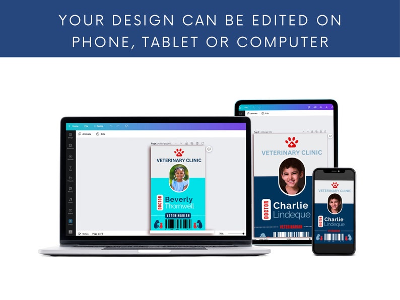 Animal Hospital Staff ID Pretend Play Kids Vet ID Badge Editable - Etsy