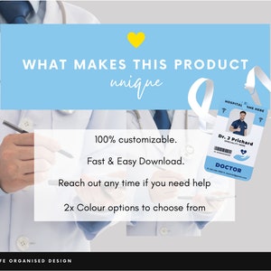 Doctor Name Tag Medical ID Card Editable Hospital Identification - Etsy