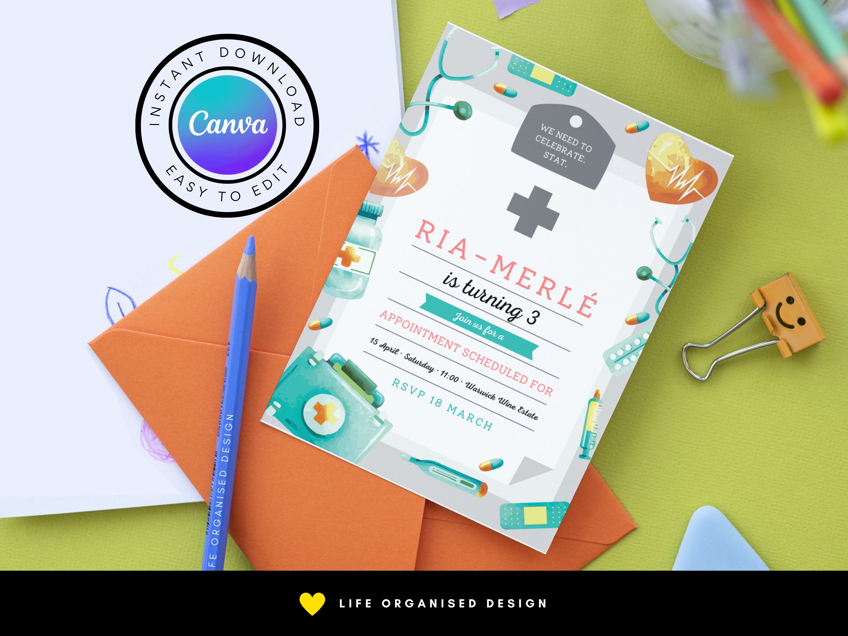 Kids Doctor Invitation | Editable Medical Party Invite - Etsy