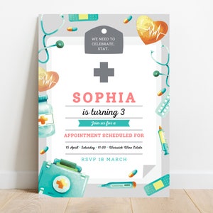 Kids Doctor Invitation Editable Medical Party Invite - Etsy