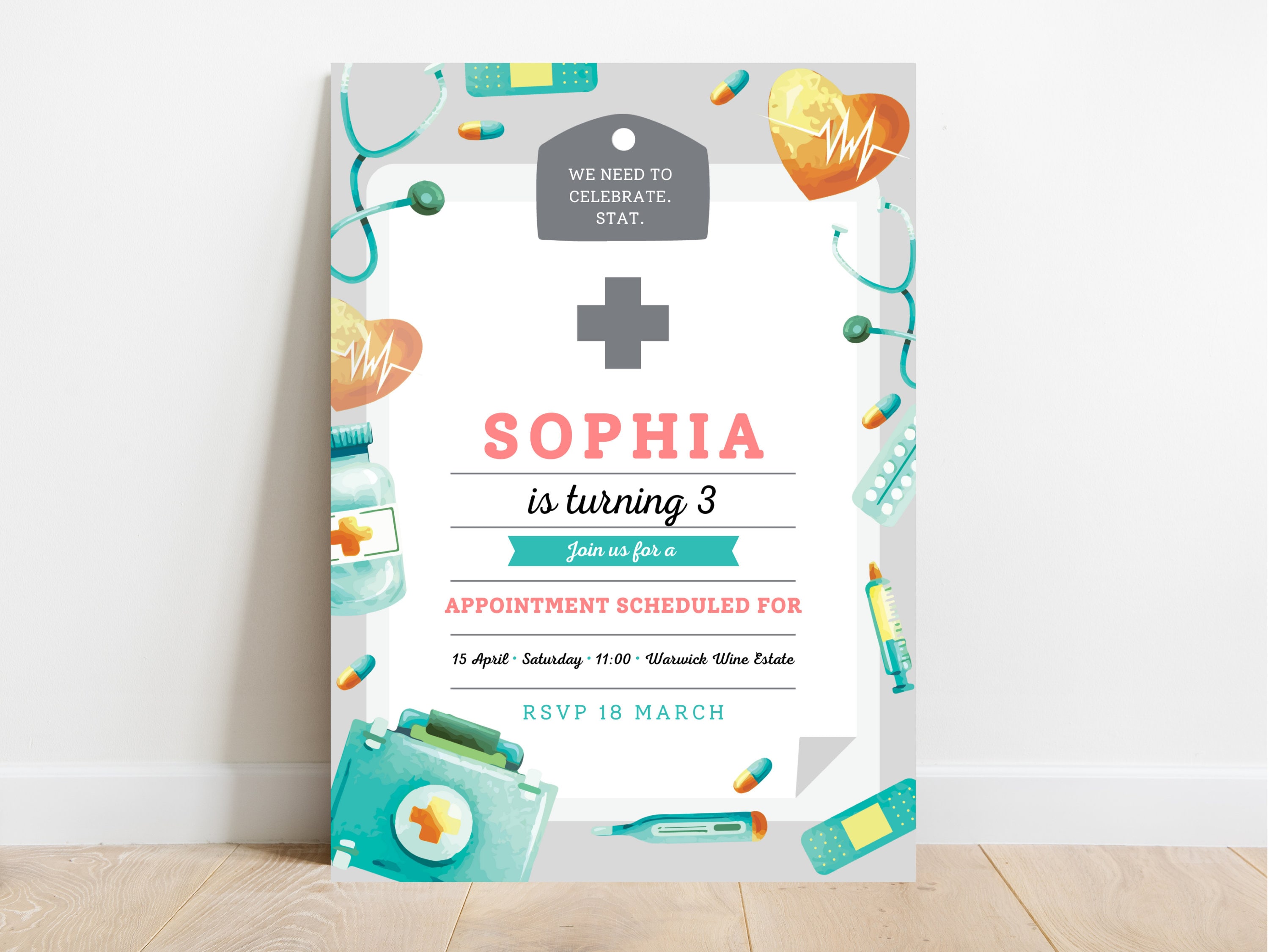 Kids Doctor Invitation Editable Medical Party Invite - Etsy