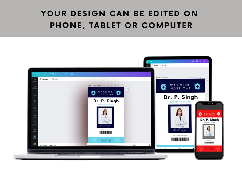 Doctor ID Badge Editable Hospital Staff ID Medical Identity - Etsy