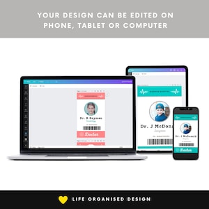 Kids Doctor ID Badge Printable Editable Hospital Staff ID Pretend Play ...