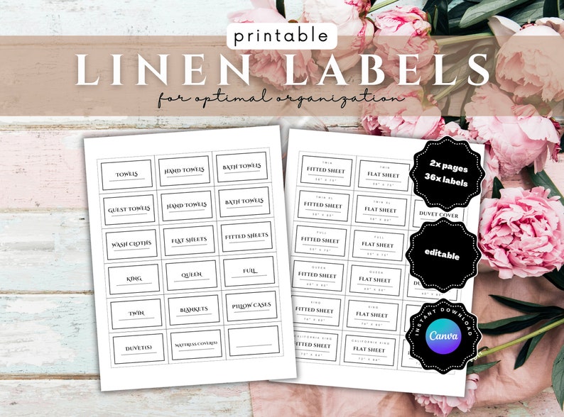 Linen Organization Printable Closet Labels Signs for Bedding. Includes ...