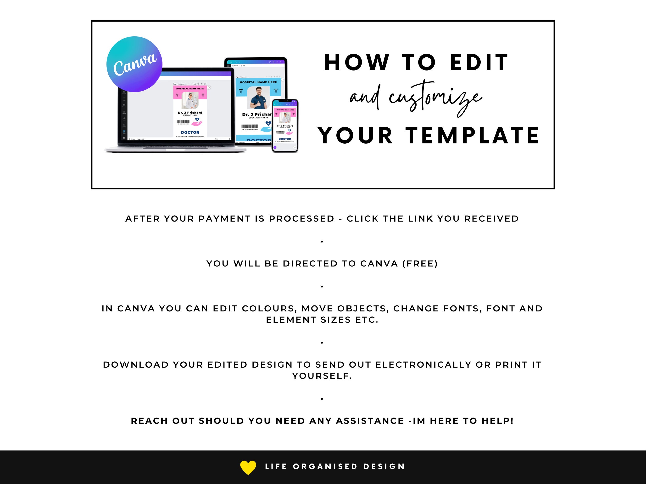 Doctor Name Tag Medical ID Card Editable Hospital Identification - Etsy