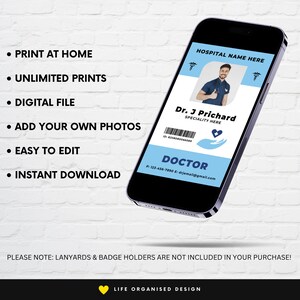 Doctor Name Tag Medical ID Card Editable Hospital Identification - Etsy