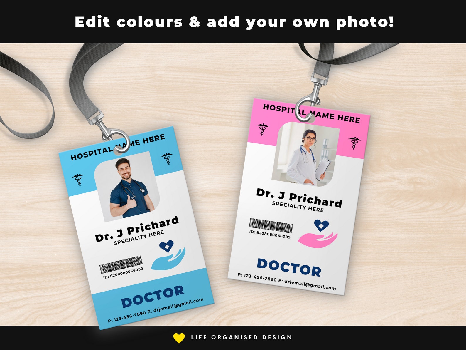 Doctor Name Tag Medical ID Card Editable Hospital Identification - Etsy
