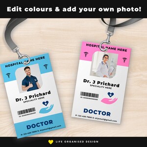 Doctor Name Tag Medical ID Card Editable Hospital Identification - Etsy