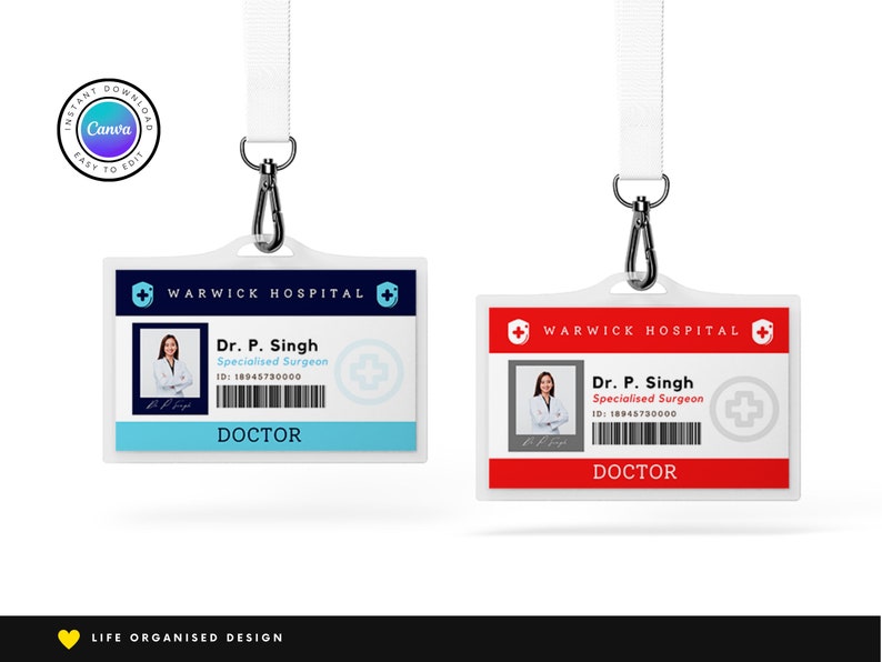 Doctor ID Badge Editable Hospital Staff ID Medical Identity - Etsy