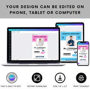 Doctor Name Tag Medical ID Card Editable Hospital Identification - Etsy