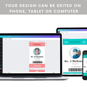 Kids Doctor ID Badge Printable Editable Hospital Staff ID Pretend Play ...