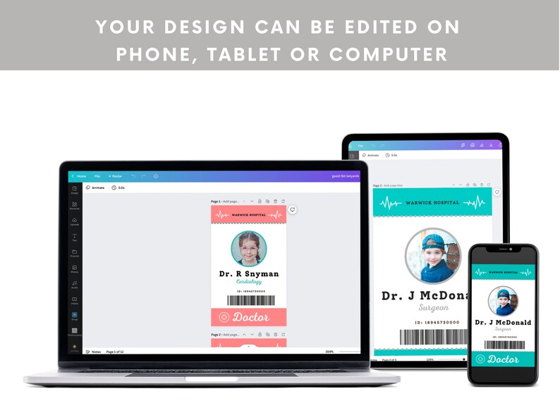 Kids Doctor ID Badge Printable Editable Hospital Staff ID - Etsy