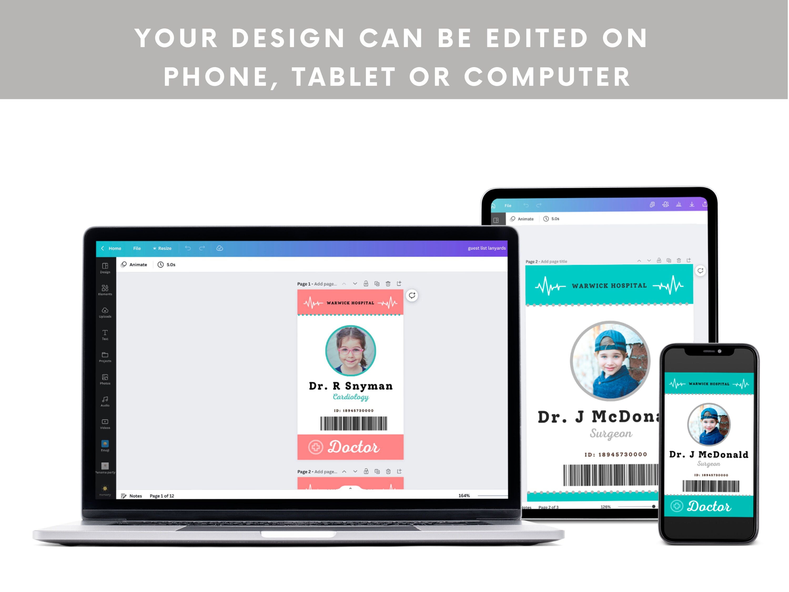 Kids Doctor ID Badge Printable Editable Hospital Staff ID - Etsy