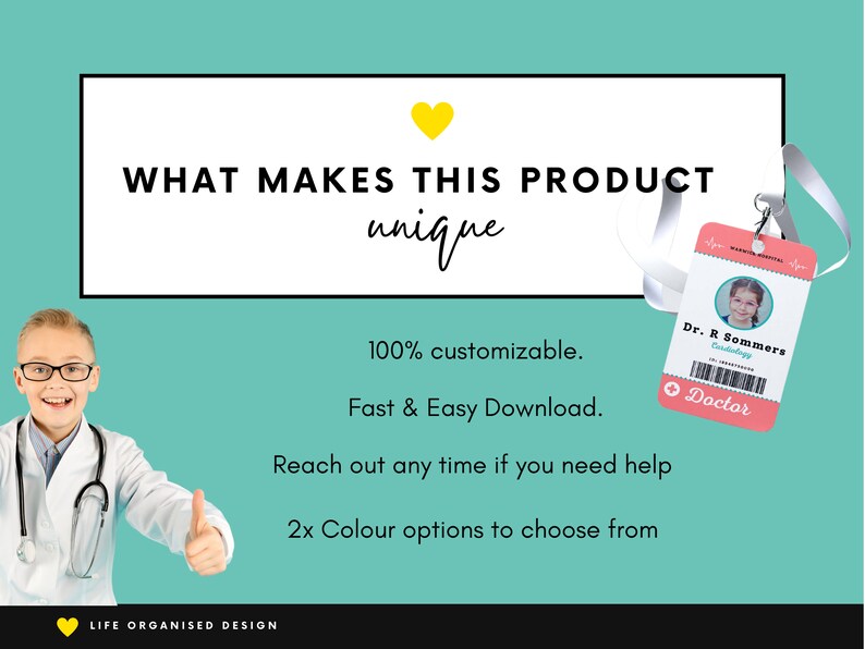 Kids Doctor ID Badge Printable Editable Hospital Staff ID - Etsy