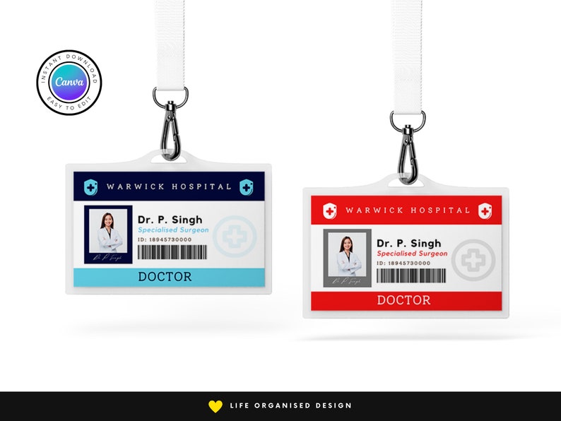 Doctor ID Badge Editable Hospital Staff ID Medical Identity Template ...