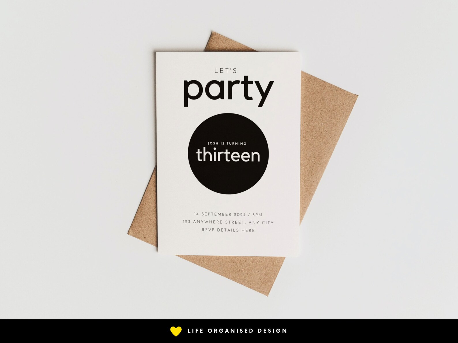 Teenage Boy Birthday Invitation Basic Black and White Invite for Teen ...