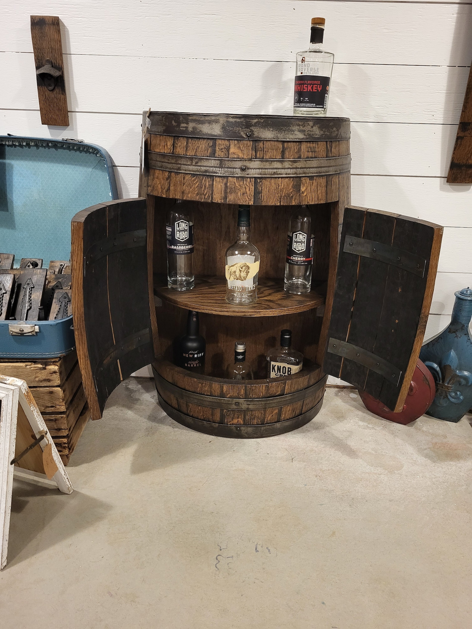 Whiskey Barrel Cabinet- Bar- Half Barrel- With Doors-repurposed Wood - Etsy