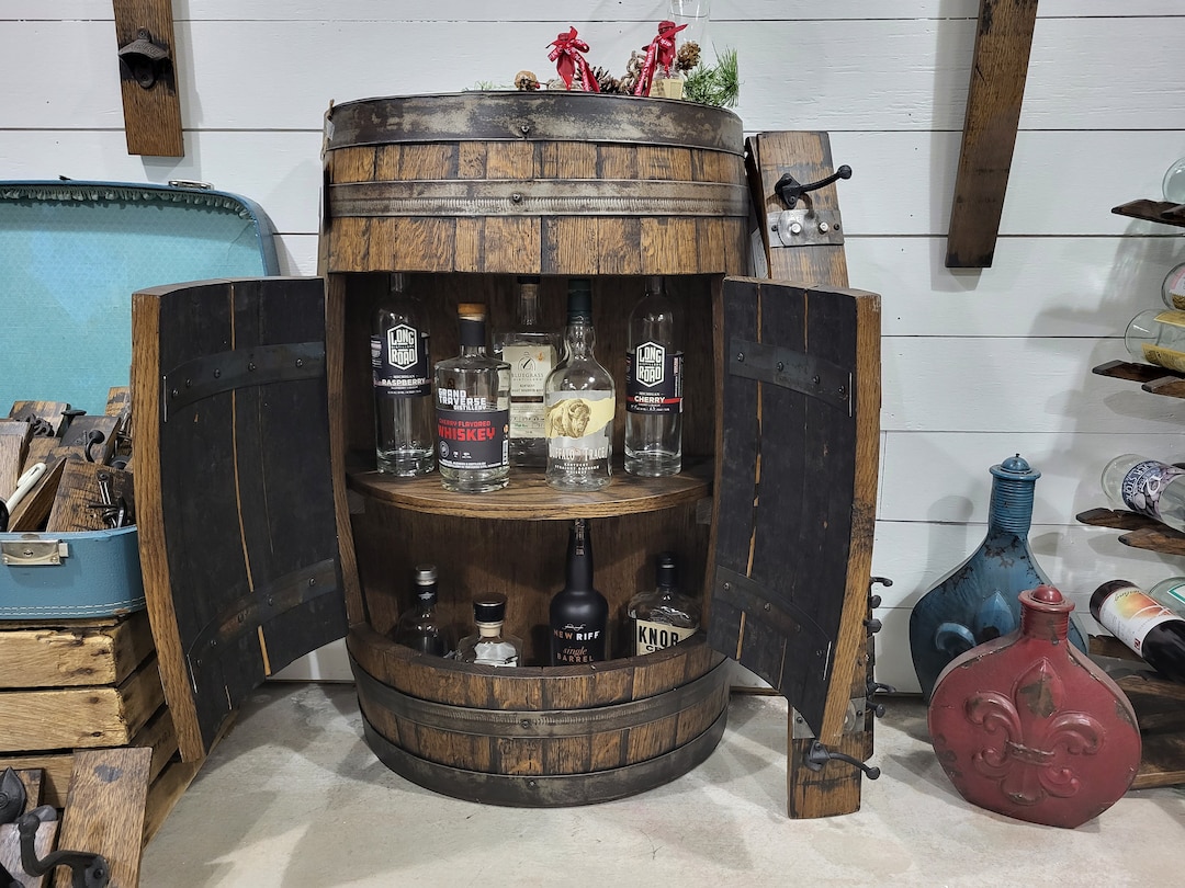Whiskey Barrel Cabinet Bar Half Barrel With - Etsy