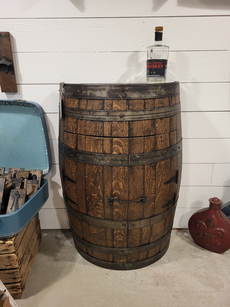 Whiskey Barrel Cabinet Bar Half Barrel With - Etsy