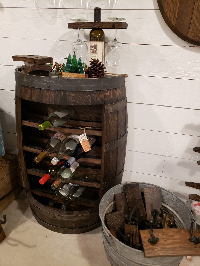 Wine Rack-whiskey Barrel-half Barrel-barrel Furniture-repurposed Wood ...