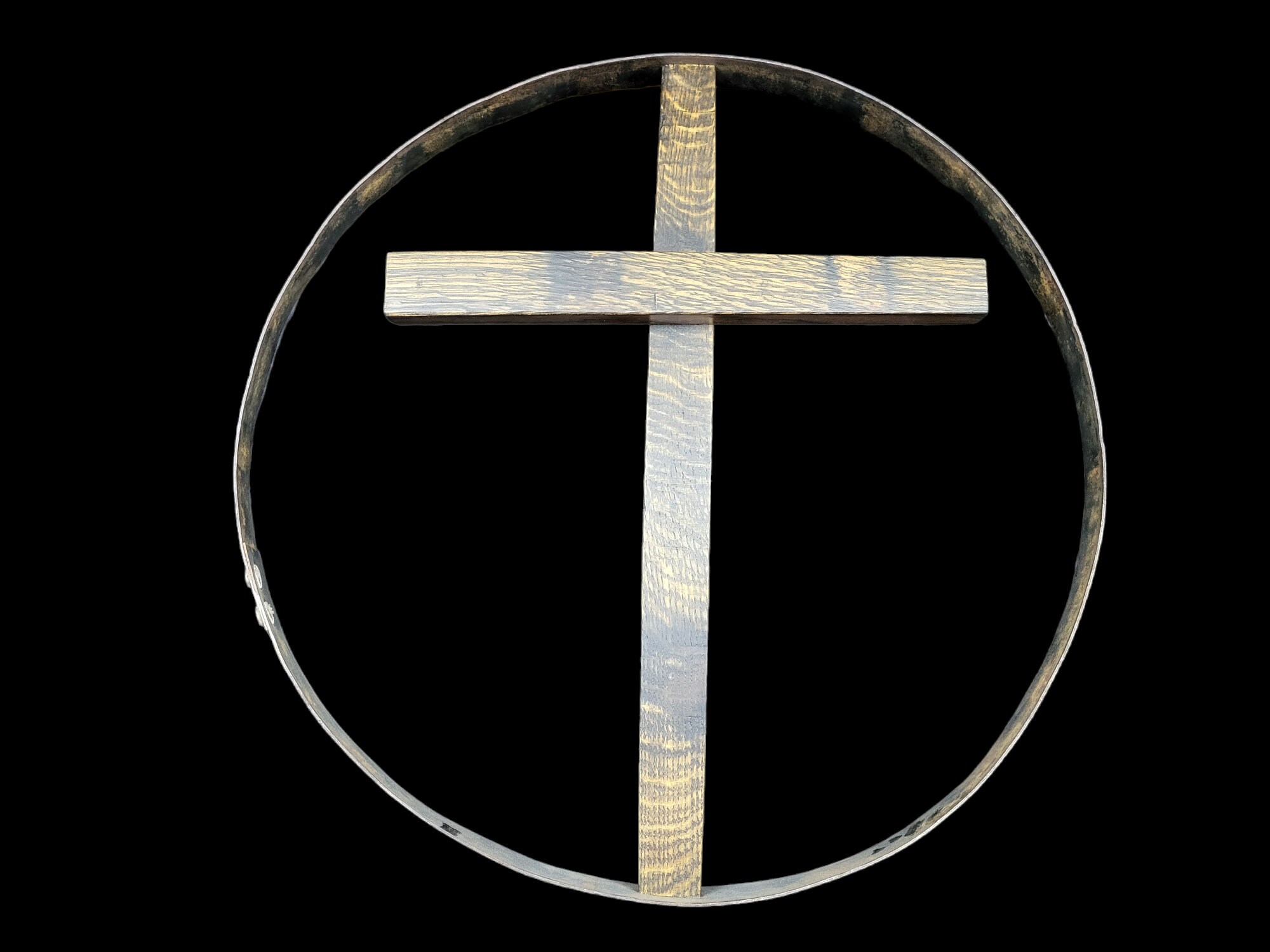 Cross in Whiskey Barrel Hoop-handmade-rustic-repurposed-bourbon Barrel ...