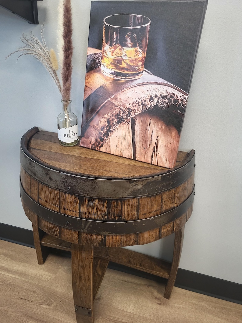 Half Round End Table-whiskey Barrel-oak-handcrafted Furniture - Etsy