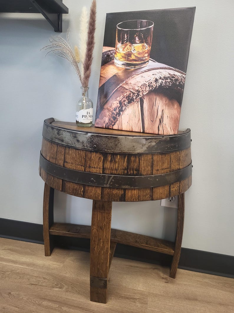 Half Round End Table-whiskey Barrel-oak-handcrafted Furniture - Etsy