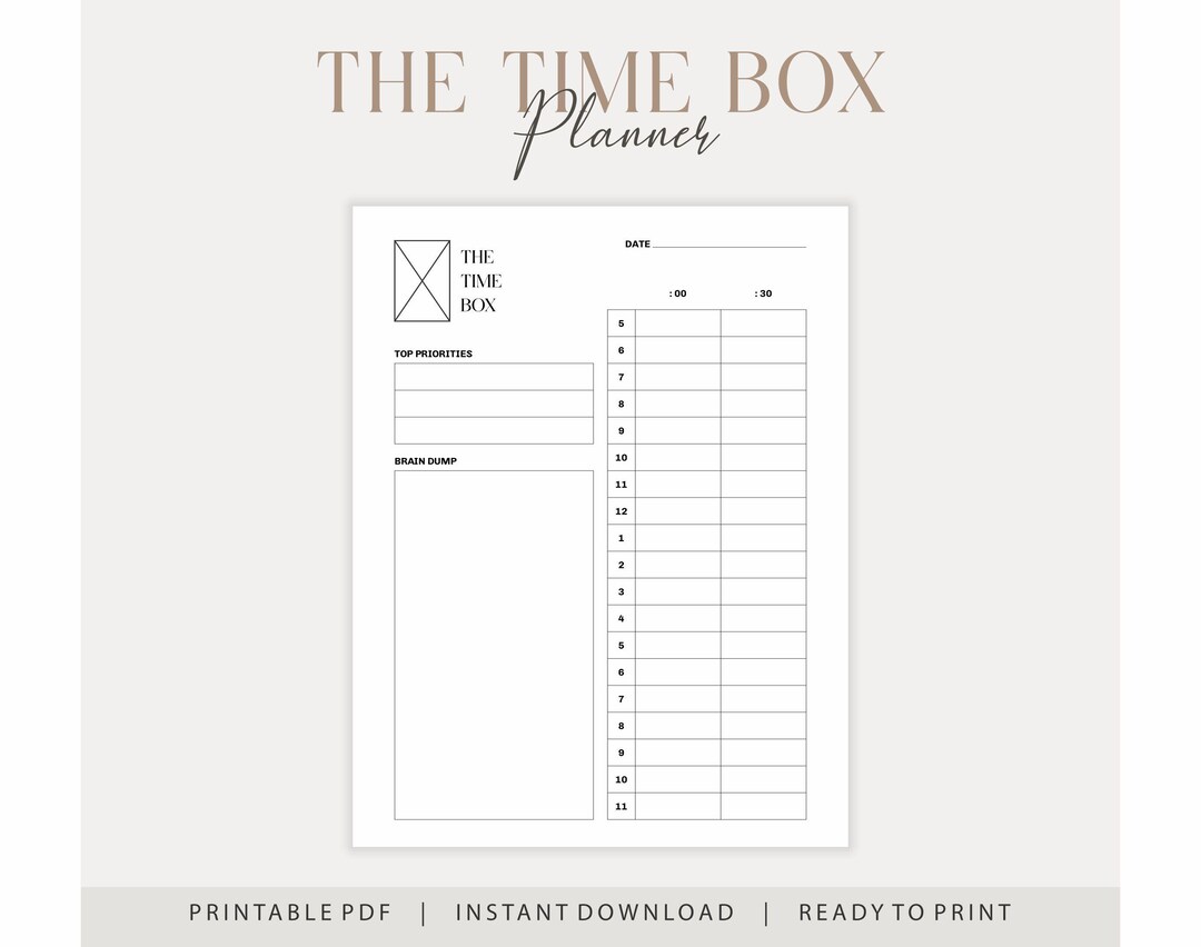 Time Box Planner to Do List Digital Planner Time Log A4 Letter Instant ...