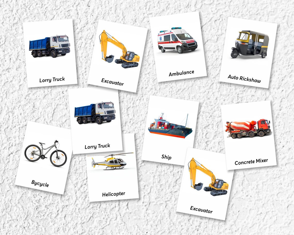 20 Transport Vehicles Montessori Flashcards, Vehicles Flash Cards, PDF ...
