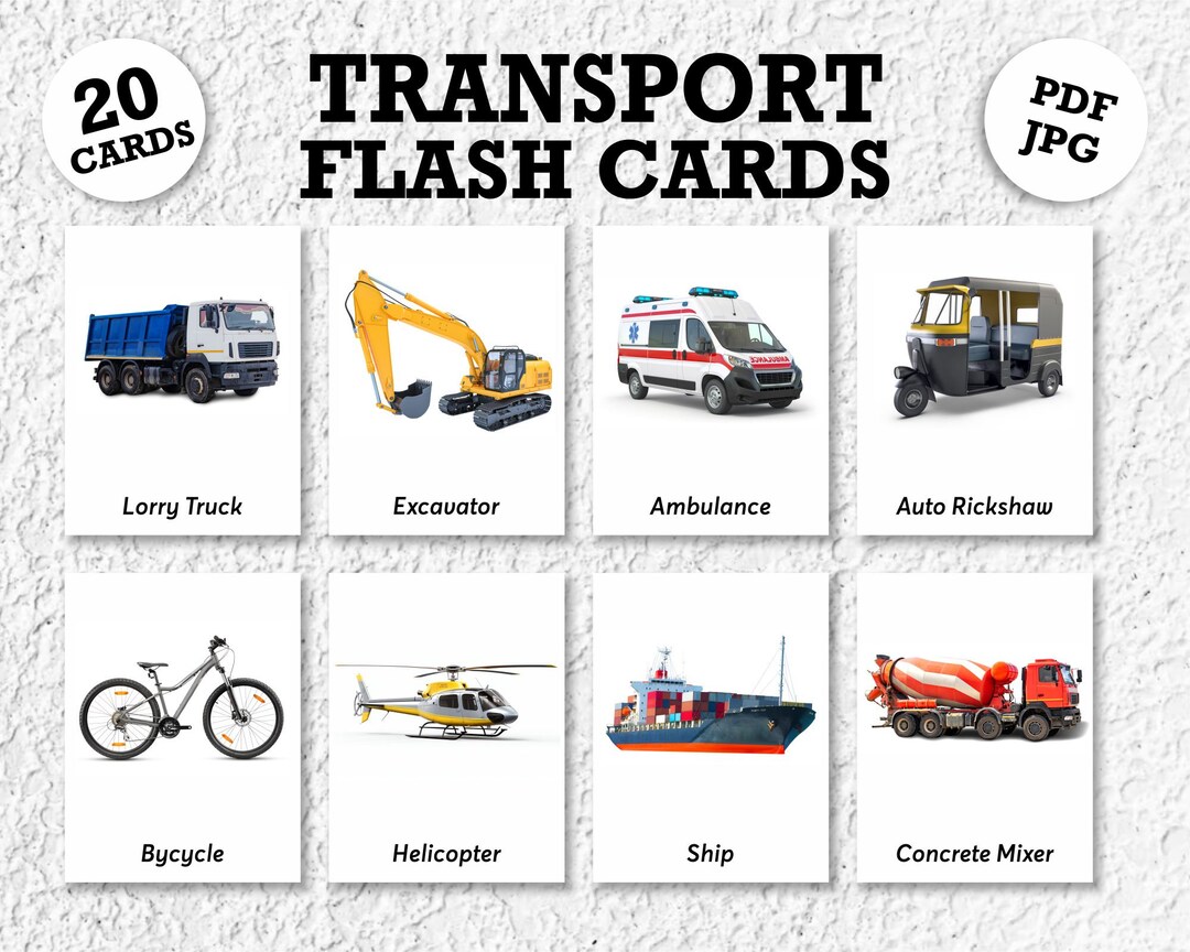20 Transport Vehicles Montessori Flashcards Vehicles Flash - Etsy