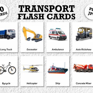 20 Transport Vehicles Montessori Flashcards Vehicles Flash - Etsy