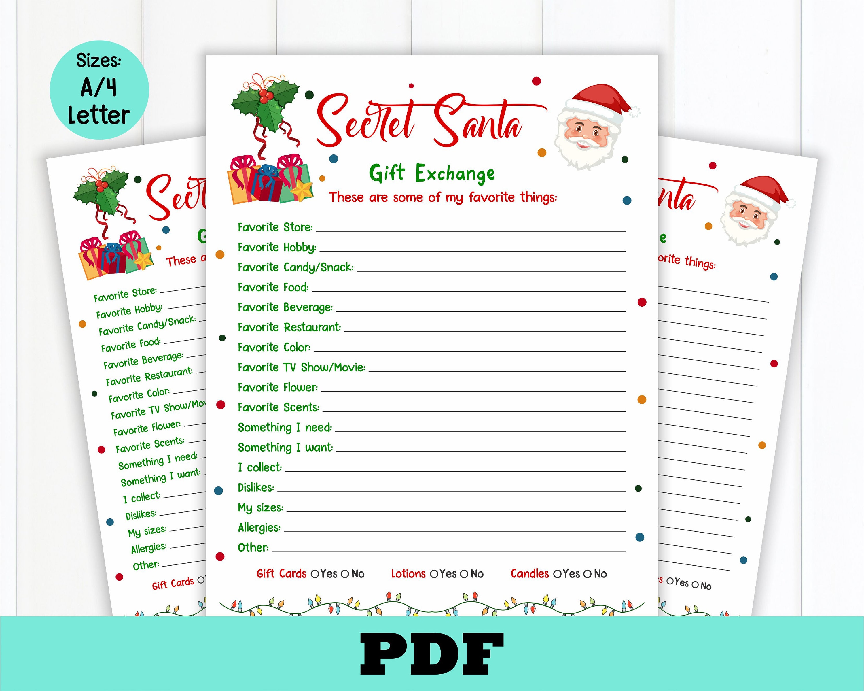 Secret Santa Gift Exchange Printable, Christmas Gift List, Gift ...
