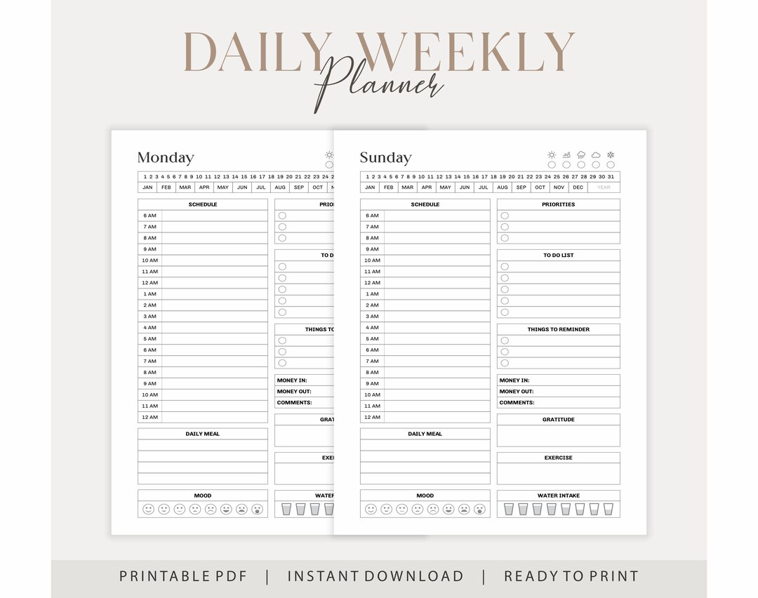 Daily Planner, Weekly Planner, Daily Weekly Planner Printable Planners ...