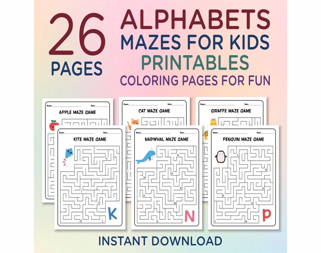 Alphabets Maze Worksheet, Printable Worksheets, Kindergarten Worksheets ...