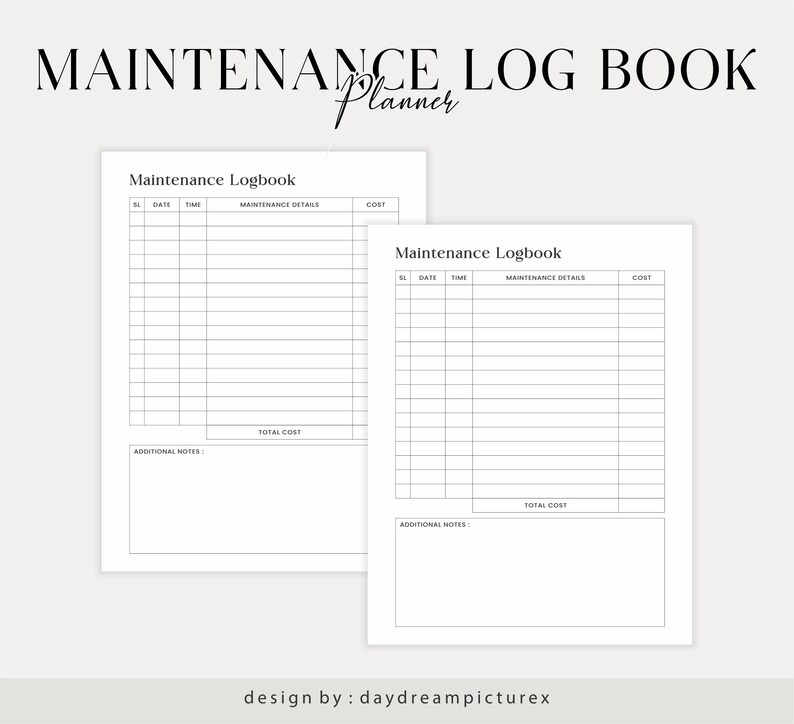Maintenance Logbook | Logbook Planner | Maintenance Planner | Log ...