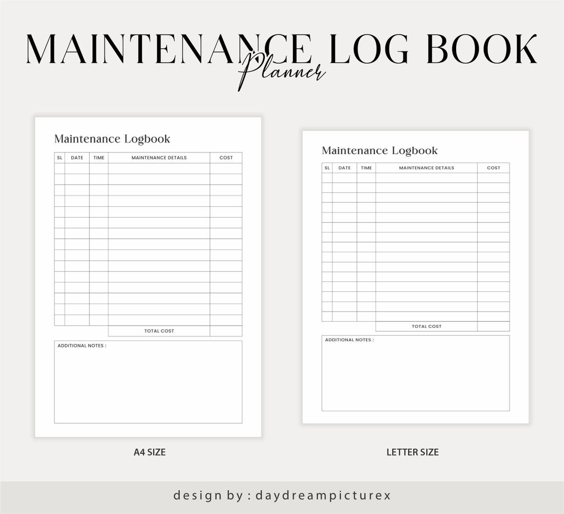 Maintenance Logbook Logbook Planner Maintenance Planner Log Planner ...