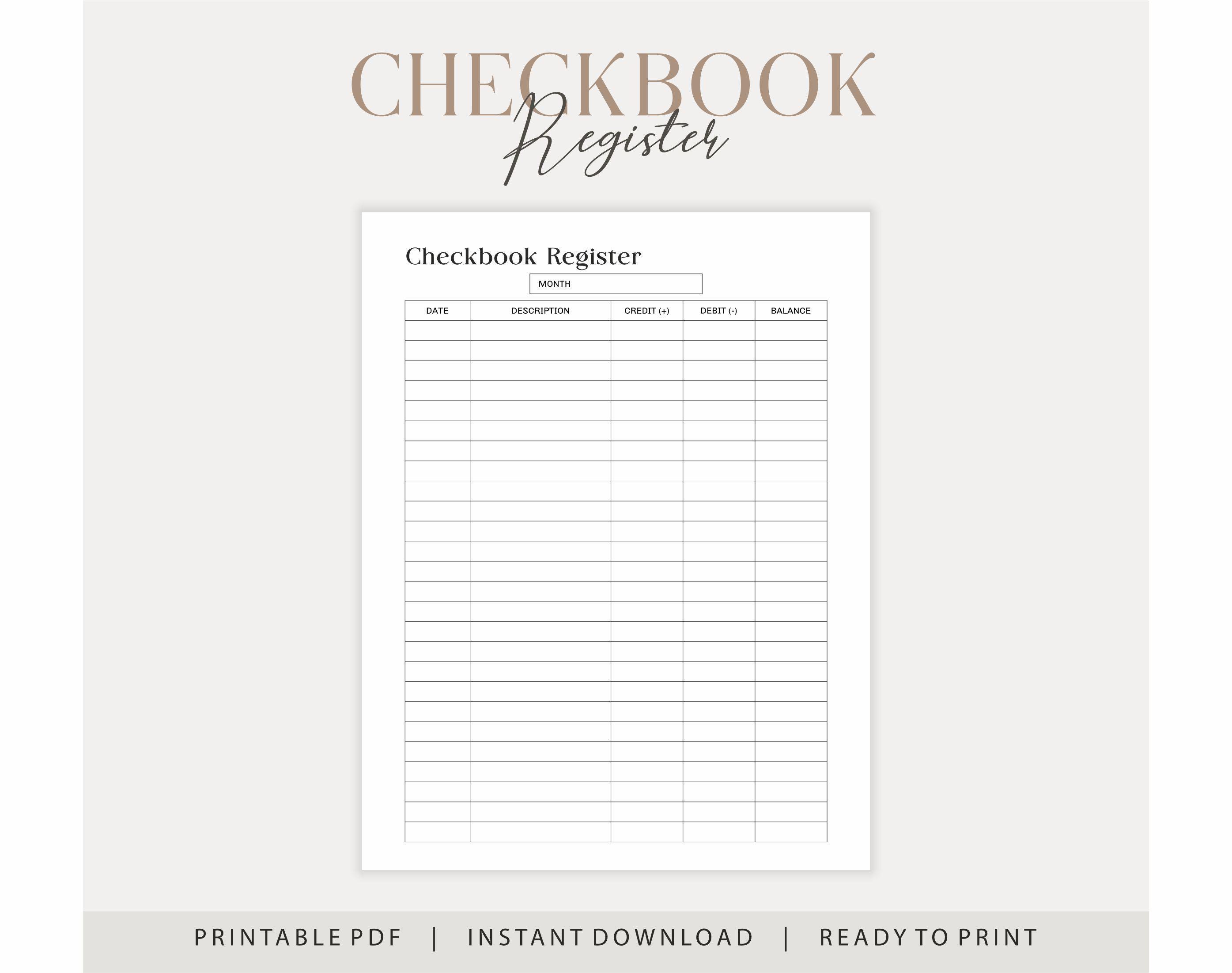Checkbook Register | Transaction Tracker | Checkbook Planner ...