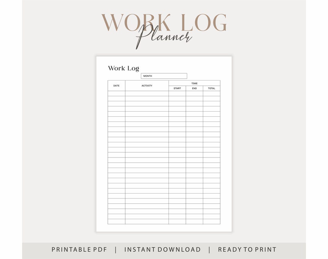 Work Log Planner | Monthly Work Log | Task Tracker | Work Tracker ...