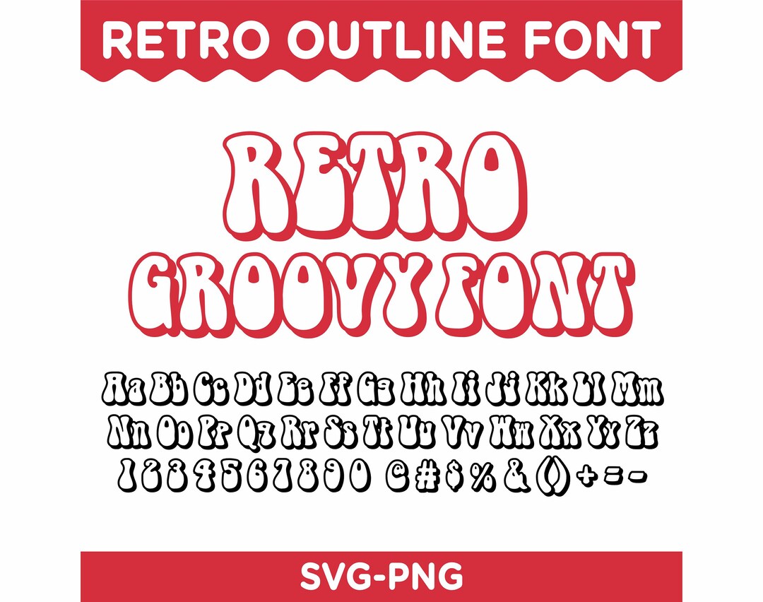 Retro Groovy Outline Font, SVG, Fonts Procreate, Fonts Cricut, Fonts ...