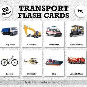 20 Transport Vehicles Montessori Flashcards, Vehicles Flash Cards, PDF ...
