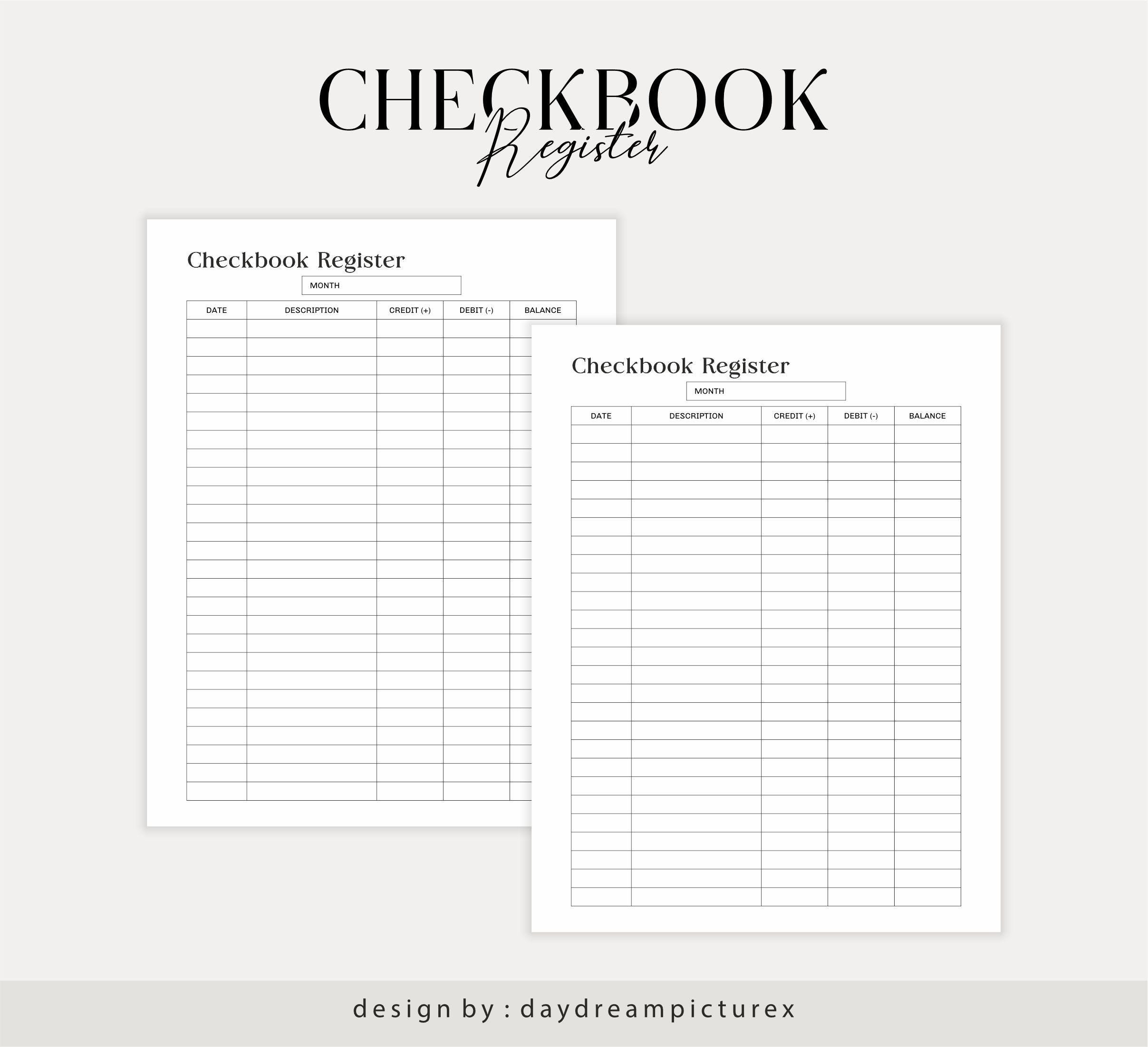 Checkbook Register Transaction Tracker Checkbook Planner Checkbook ...