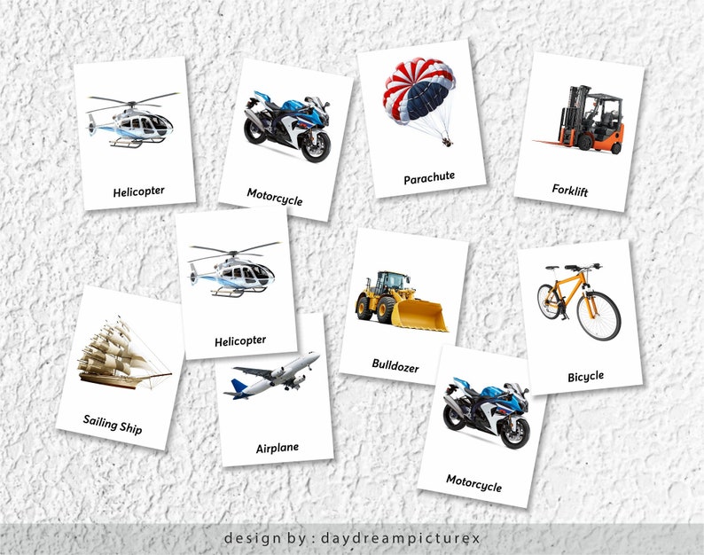 62 VEHICLES Montessori Flashcards, VEHICLES Flash Cards, PDF Printable ...