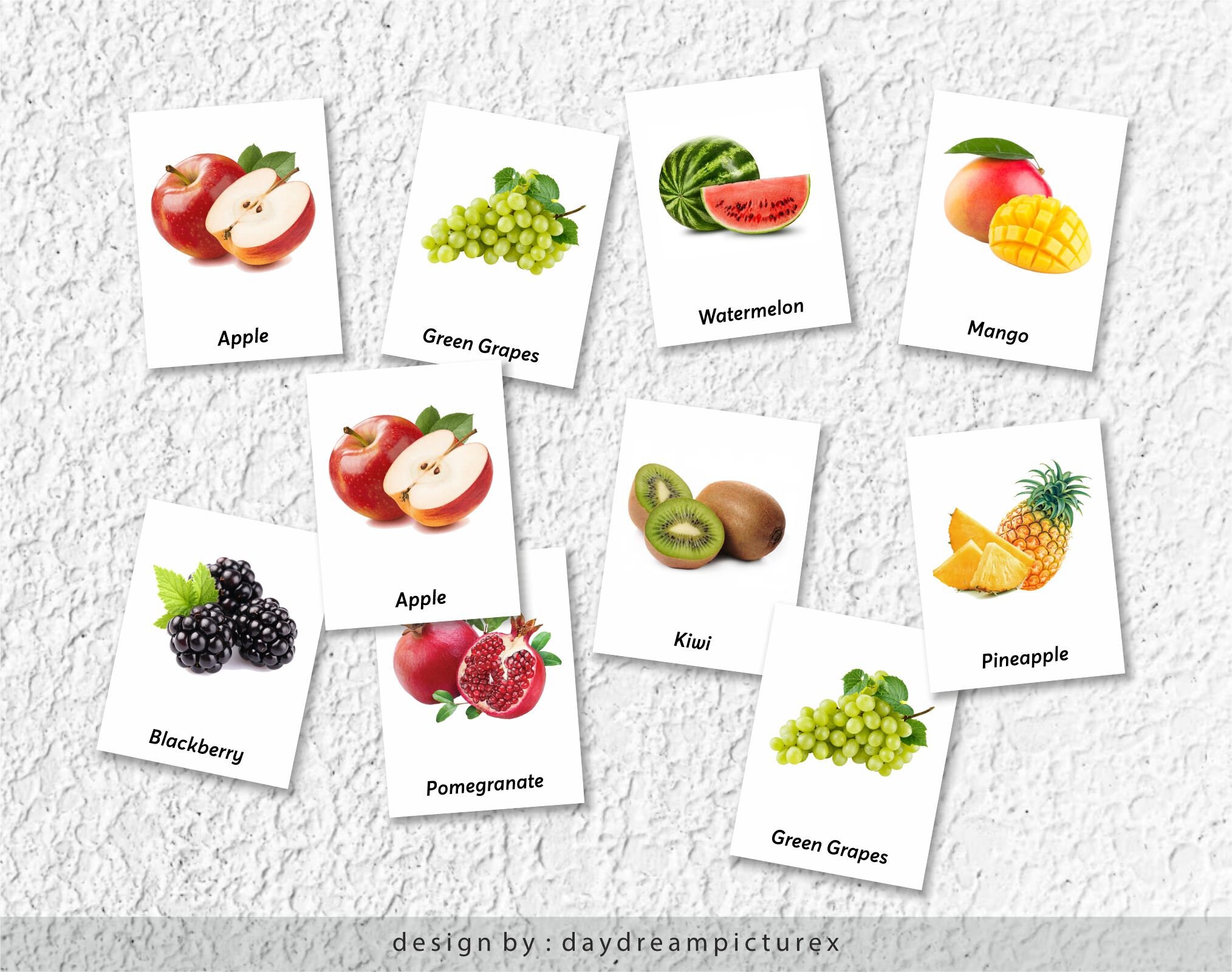 50 FRUITS Montessori Flashcards, FRUITS Flash Cards, PDF Printable ...