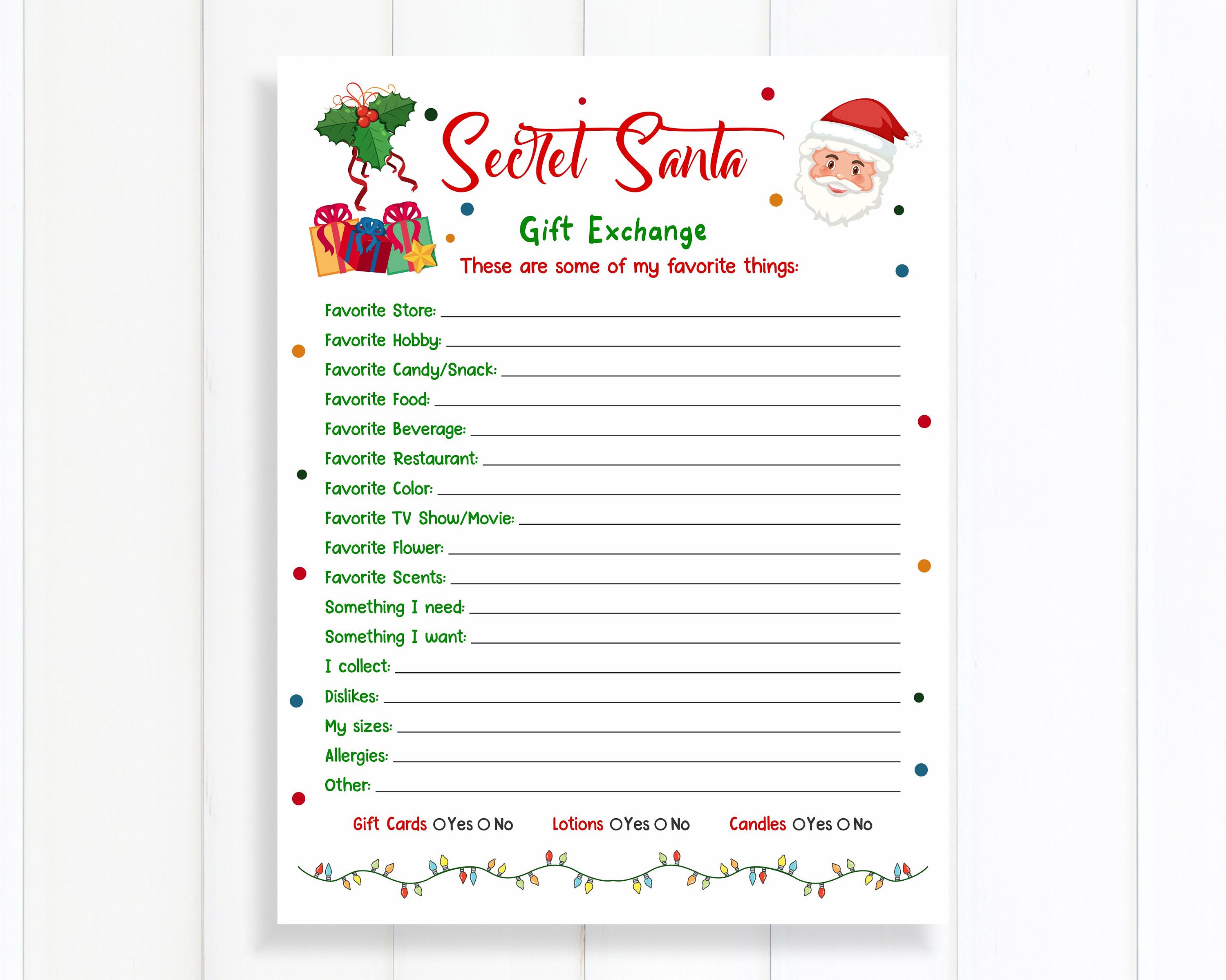 Secret Santa Gift Exchange Printable, Christmas Gift List, Gift ...