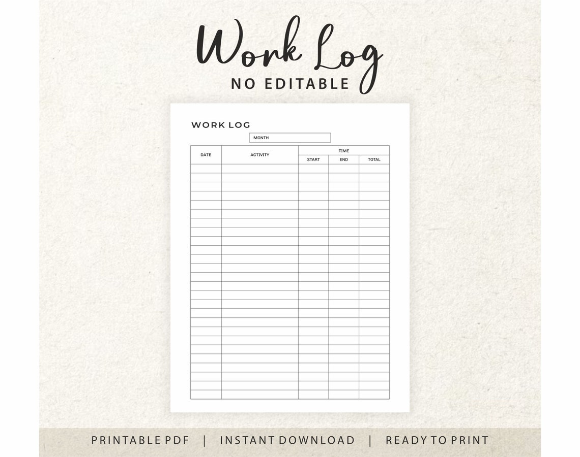 Work Log Planner Monthly Work Log Task Tracker Work Tracker Work Task ...