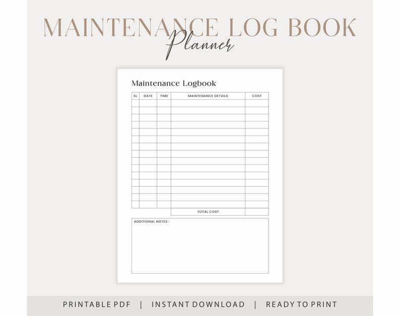 Maintenance Logbook Logbook Planner Maintenance Planner Log Planner ...