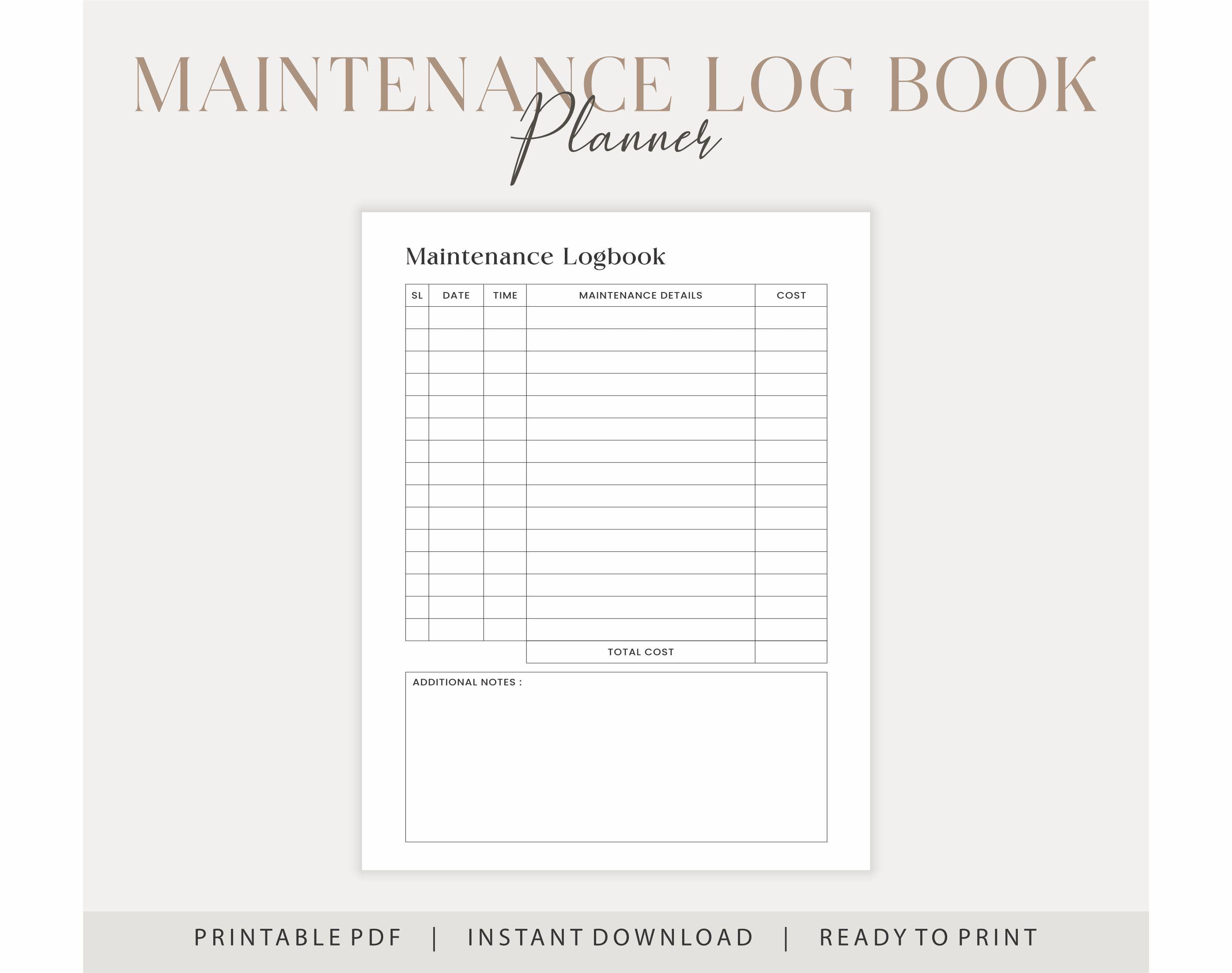 Maintenance Logbook | Logbook Planner | Maintenance Planner | Log ...