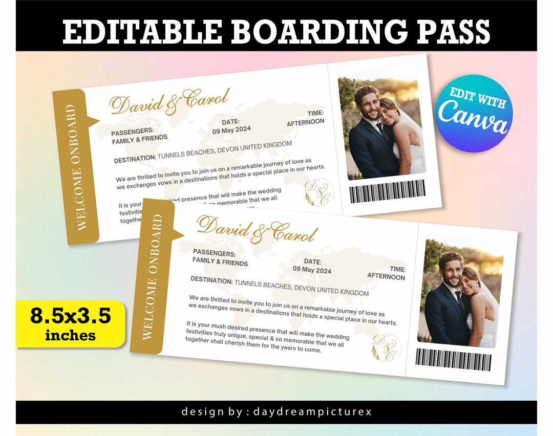 Editable Wedding Boarding Pass Template, Printable Airline Ticket ...